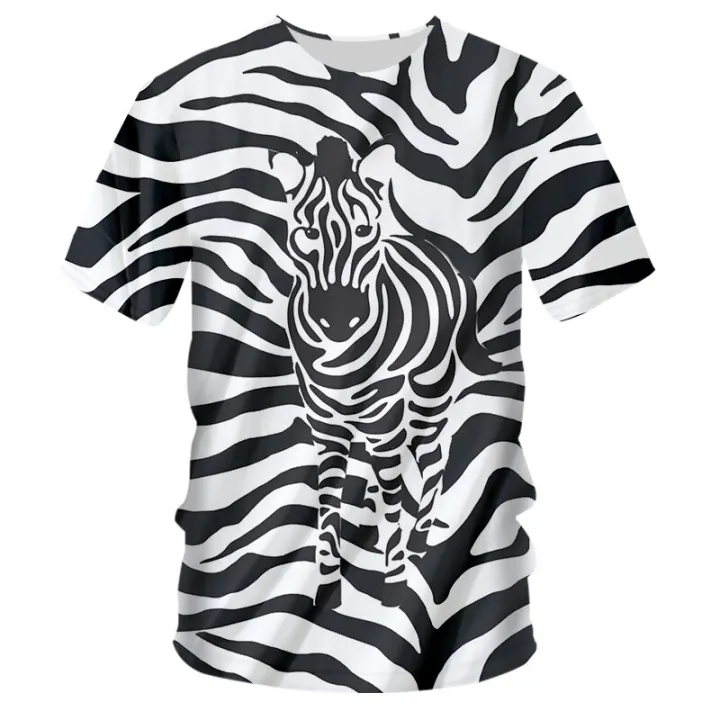 OGKB เสื้อยืดคอกลมลายทางลายม้าลายใหม่ Tshir,เสื้อฟิตเนสทรงหลวมพิมพ์ลาย ...