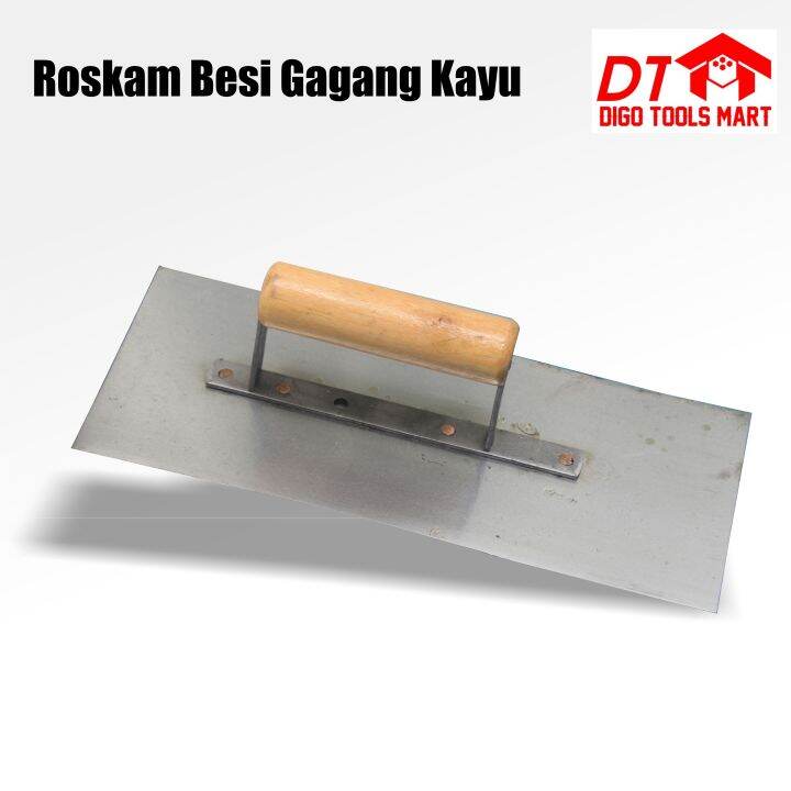 Roskam Besi Plat Gagang Kayu Raskam Plester Sendok Semen | Lazada Indonesia