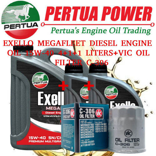 EXELLO MEGAFLEET DIESEL ENGINE OIL 15W-40 6 LITERS+VIC OIL FILTER C-306 ...