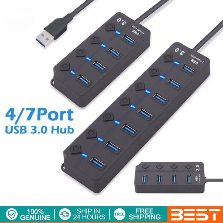 【Ready Stock】 USB Hub usb extension 7 Ports USB 3.0 Hub 5GBPS High ...