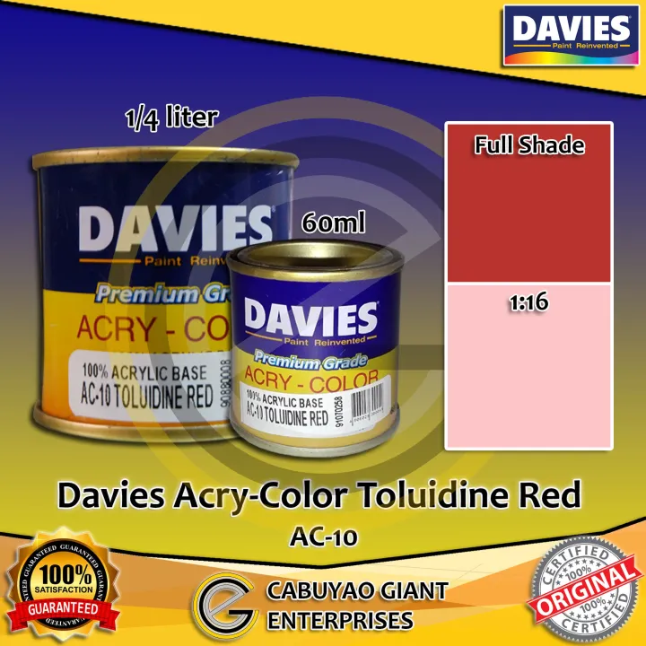 Davies Acry-Color 100% Acrylic Base AC-10 Toluidine Red [ 1/4 liter | 60ml ] | Lazada PH