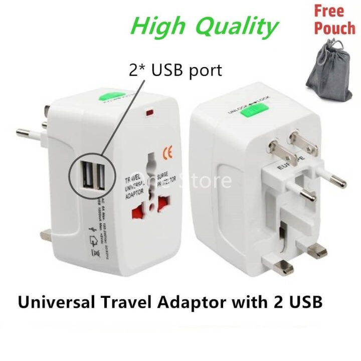 Universal International Plug Adapter 2 USB Port World Travel AC Power Charger Multi Adaptor with ...