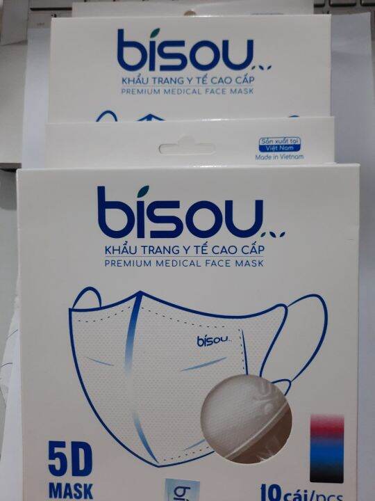 Khẩu trang y tế cao cấp 5D Mask Bisou, hộp 10 cái,( màu trắng & màu ...