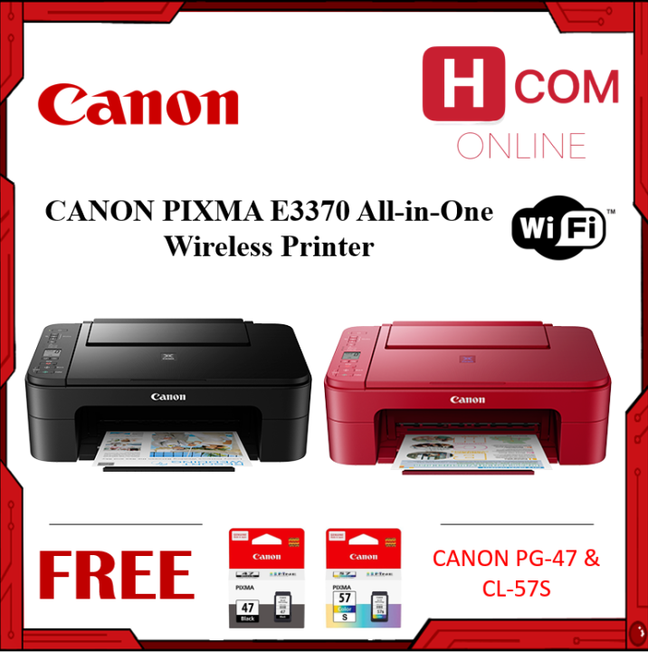 CANON PIXMA E3370 Black / Red All-in-One Wireless Printer - Print / Scan / Copy / Wi-Fi [100% ...