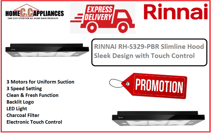RINNAI RH-S329-PBR Slimline Hood Sleek Design with Touch Control / FREE EXPRESS DELIVERY ...
