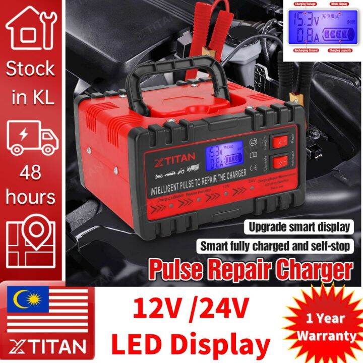 XTITAN Car Battery Charger 220W 12V 24V Motorcycle Lorry Repair Charging Pengecas Bateri Kereta ...