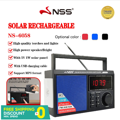 NSS Solar Rechargeable Radio With Bluetooth 3 BAND FM/AM/SW USB/TF ...