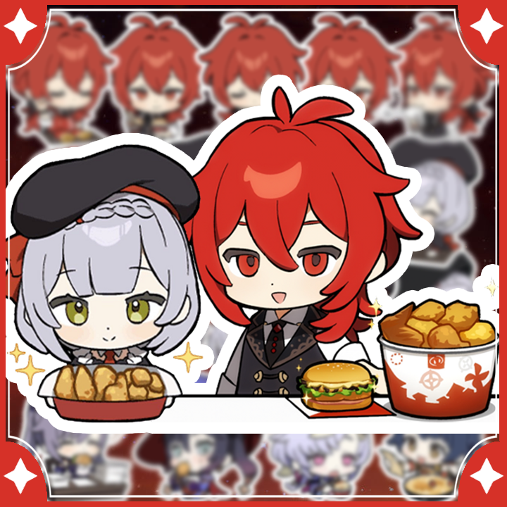 [KFC x Genshin] Sticker Diluc và Noelle Collab KFC - Hình dán chibi ...