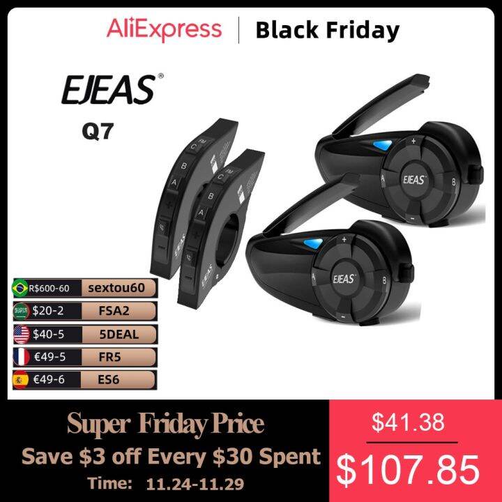 EJEAS Q7 Bluetooth Motorcycle Helmet Intercom Headsets Remote Control ...