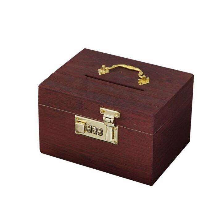 Vintage Style Wooden Box Piggy Bank Organizer Password Lock Collection ...