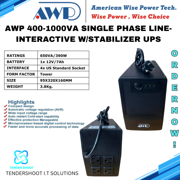 HIGH QUALITY !! AWP 650VA Line-Interactive UPS Uninterruptible Power ...
