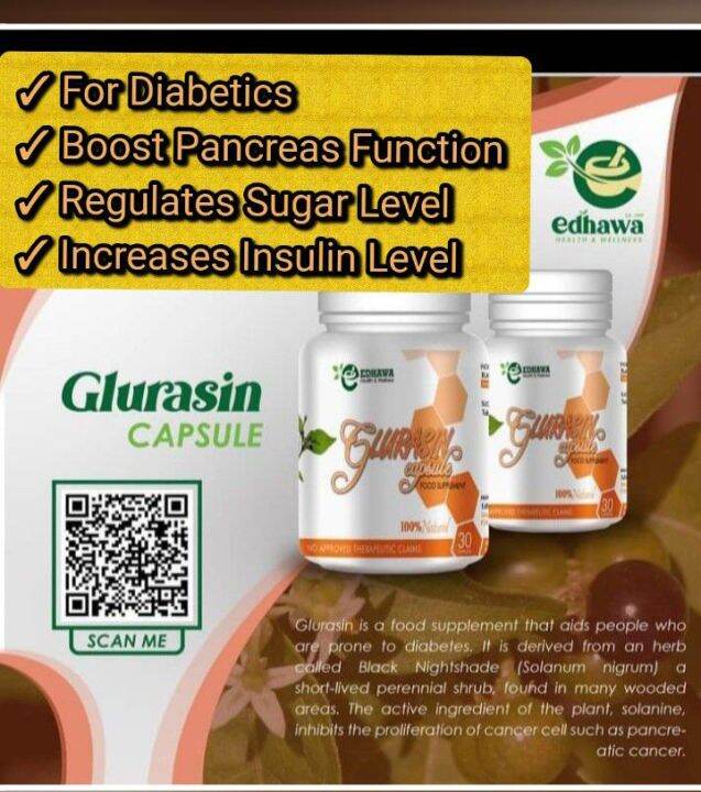 Edhawa Glurasin | 30 capsules | Helps Neutralize Blood Sugar | Fight ...