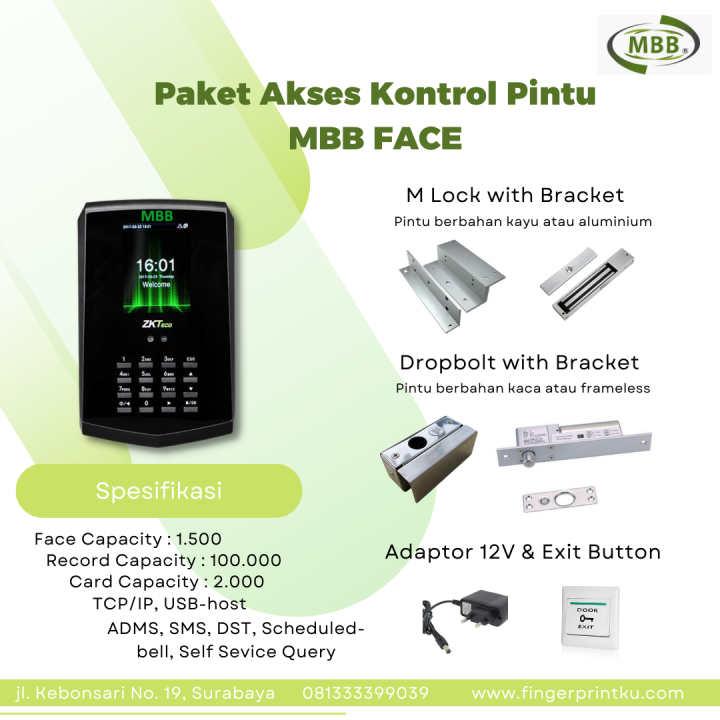 MBB FACE Fullset Lengkap Akses Kontrol Door Include Lock & Exit Button ...