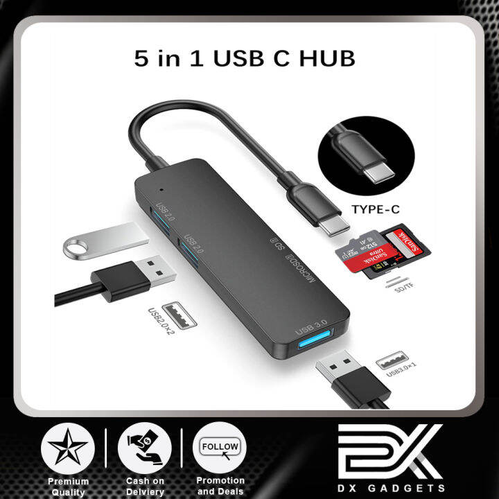 5 In 1 USB HUB Adapter Type C Multi Splitter USB Hub with TF SD Card Reader for Laptop PC ...