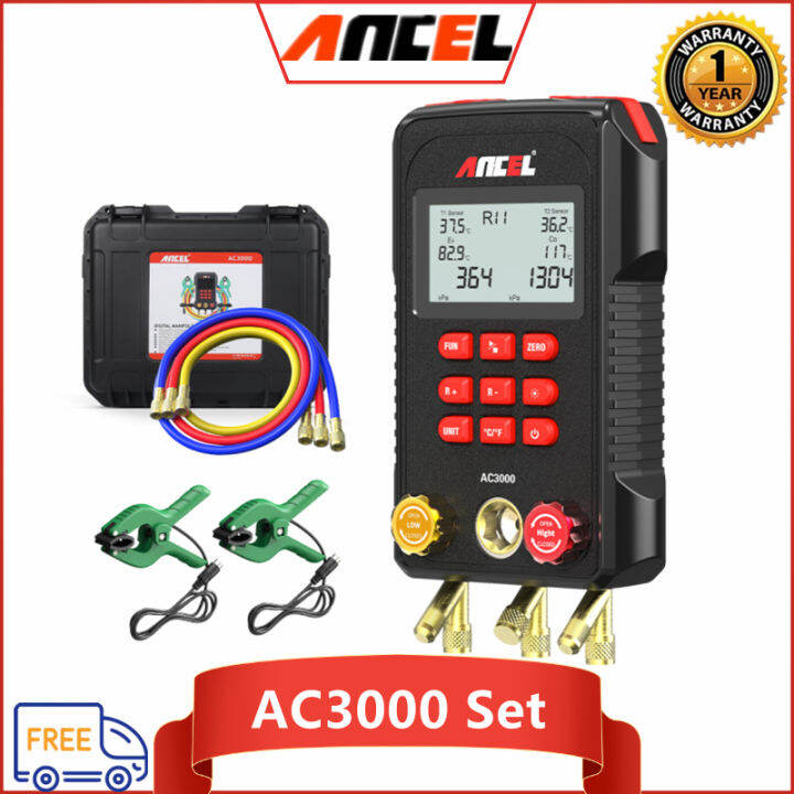 ANCEL AC3000 Air Conditioning Refrigerant Maintenance Set HVAC Vacuum Pressure Temperature ...
