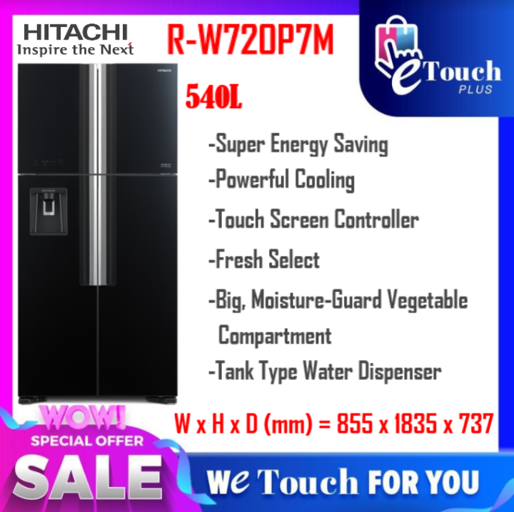 Hitachi [ R-W720P7M(GBK) ] 540L 4 Door Inverter Top Mount Freezer ...
