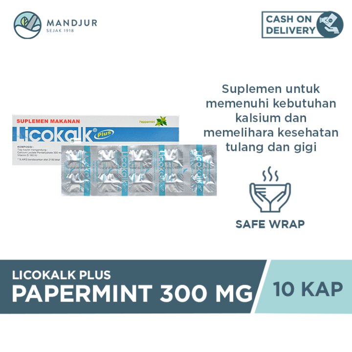 Licokalk Plus Papermint 300 mg 10 Kaplet - Suplemen Kalsium | Lazada ...