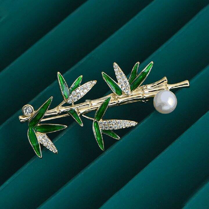 FHDFH เข็มกลัดติดเสื้อสำหรับงานแต่งงานประดับมุกสีเขียวเข็มกลัดรูปใบไม้ ...