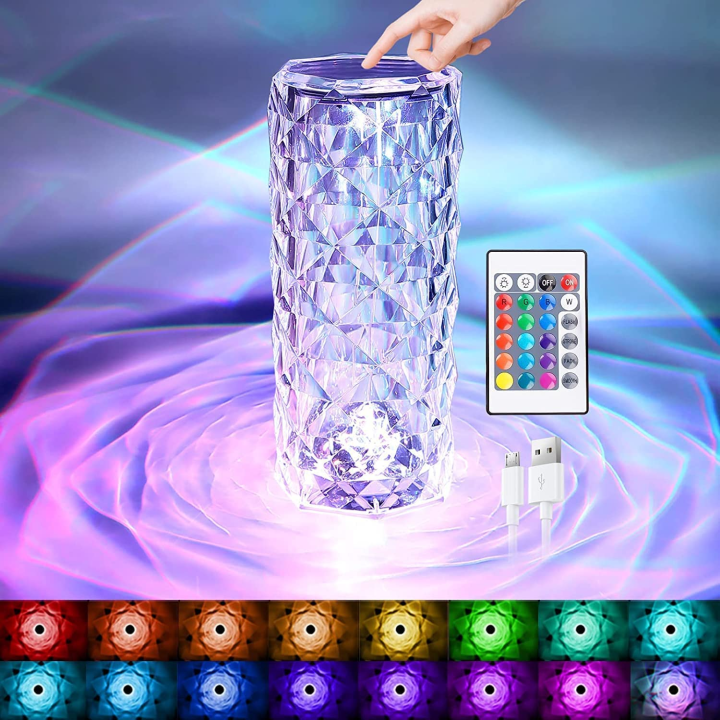 LED CRYSTAL DIAMOND LAMP, 16 Colors Rechargeable LED Crystal Diamond ...