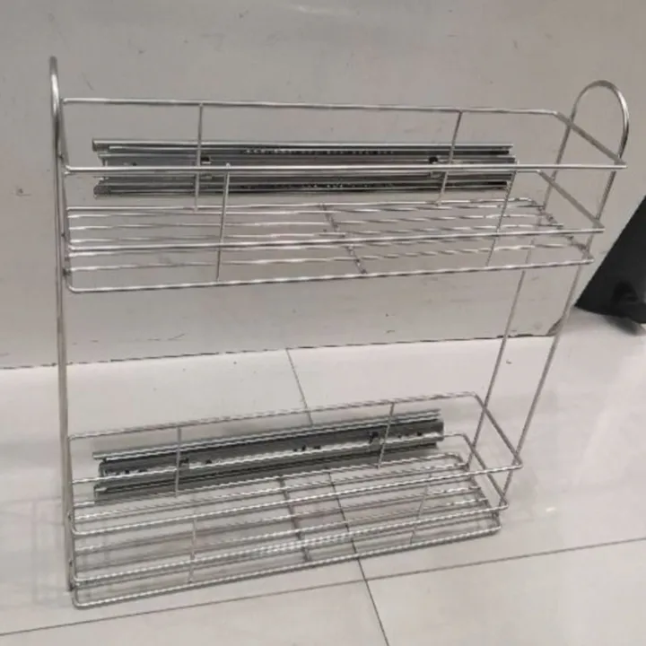 2 Layer Stainless Spice Rack / Condiments Bottle Pull Out Basket for ...