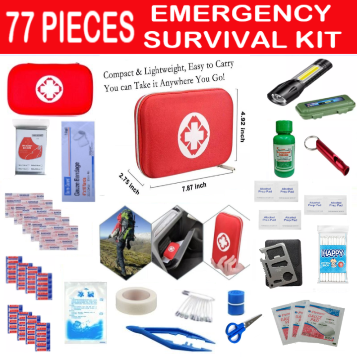 77 PIECES Survival Kit Supplies, First Aid Kit, Go Bag, Emergency ...