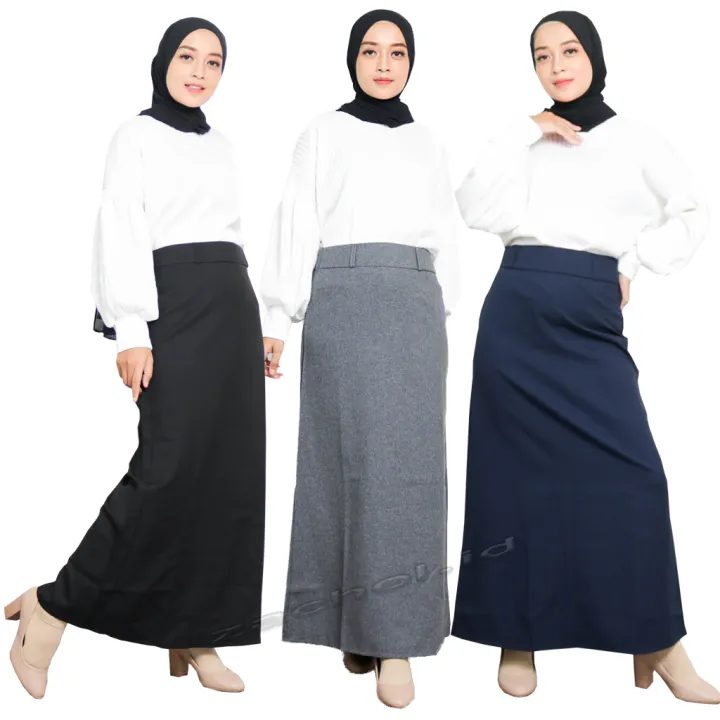 Rok Kerja Panjang Hitam Model A Bahan Gracela wool Premium Rok Line A ...
