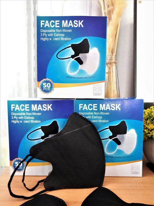 Masker Duckbill Garis Putih Hitam Warna Facemask 3 Ply Isi 50 Pcs/Box ...