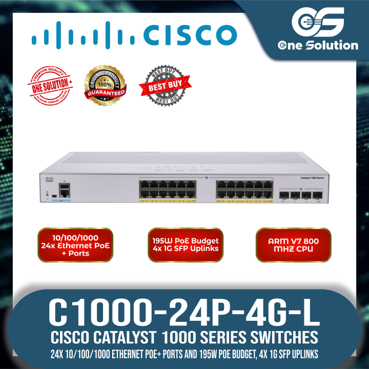 C1000-24P-4G-L | Cisco Catalyst 1000 Series Switches | 24x 10/100/1000 Ethernet PoE+ ports and ...