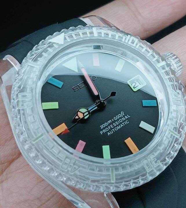 NH35 Automatic Movement PHANTOM BLACK MULTICOLOR DIAL Custom Build ...