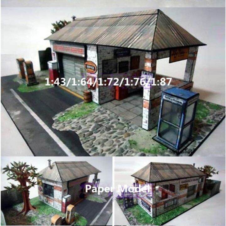 Creative 1:43/64/72/76/87 Scale Handmade Old Gas Station Model Paper ...
