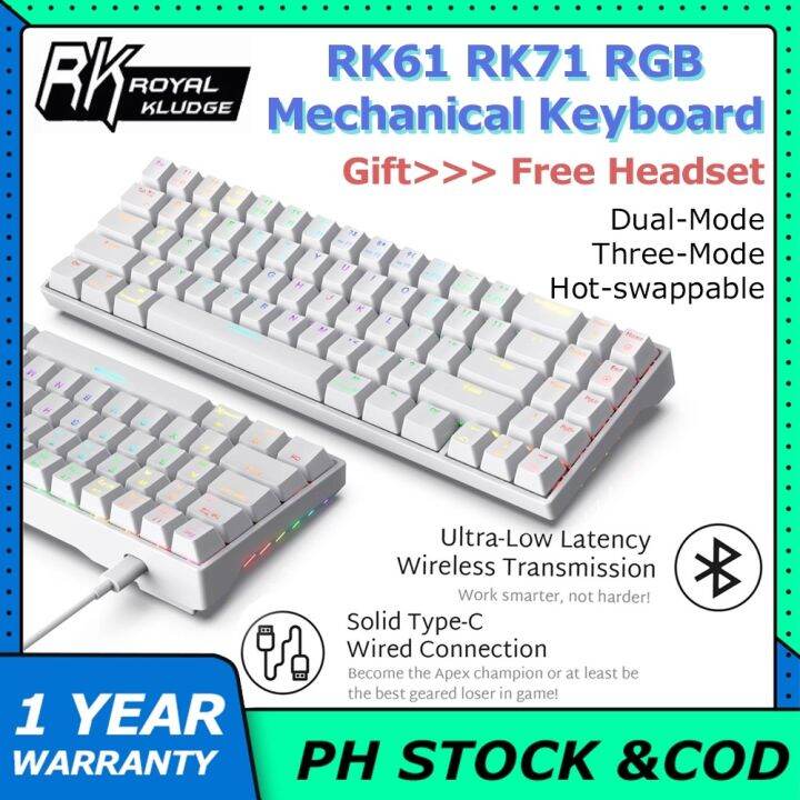 【PH STOCK】 Royal Kludge Gaming Keyboard RK61 RK71 Wireless Bluetooth 3.0 USB RGB Backlit ...