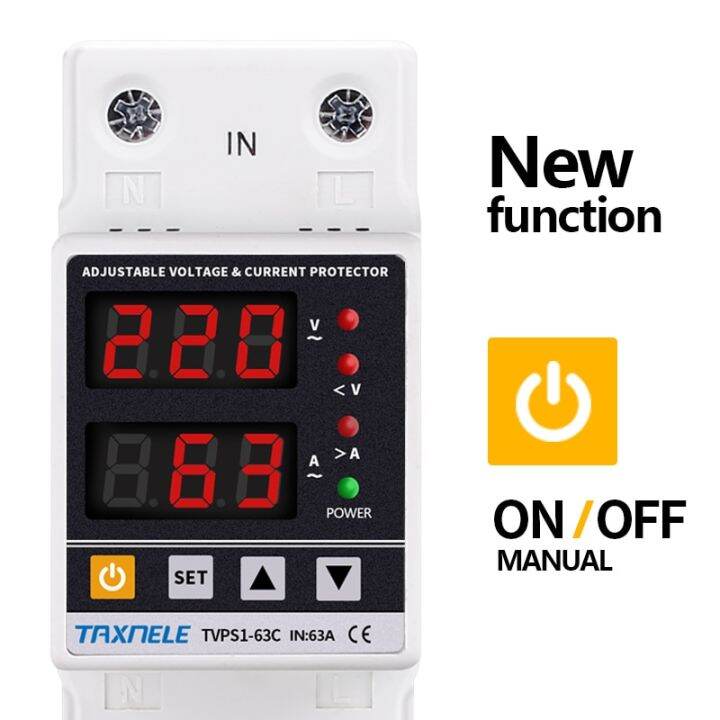 Dual Display 40A 63A 230V Din Rail Adjustable digital Over Under Voltage Relay Surge Protector ...
