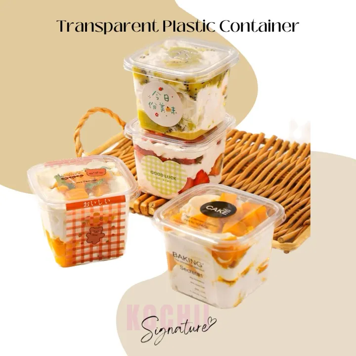 KOCHII 10pcs 400ml Plastic Square Mousse Cake Container Box / Jelly ...