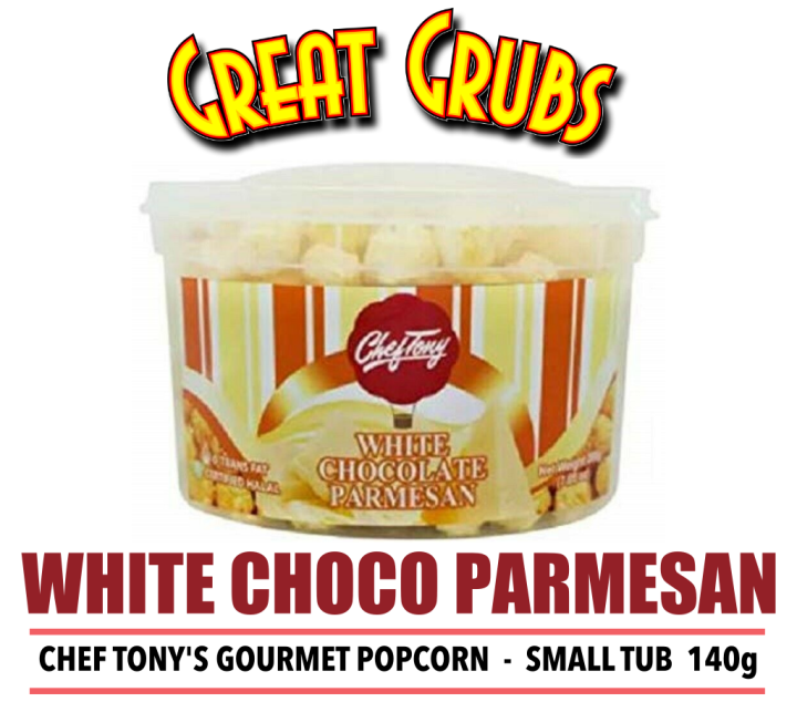 Chef Tony Gourmet Popcorn SMALL Tub 140g - White Chocolate Parmesan ...