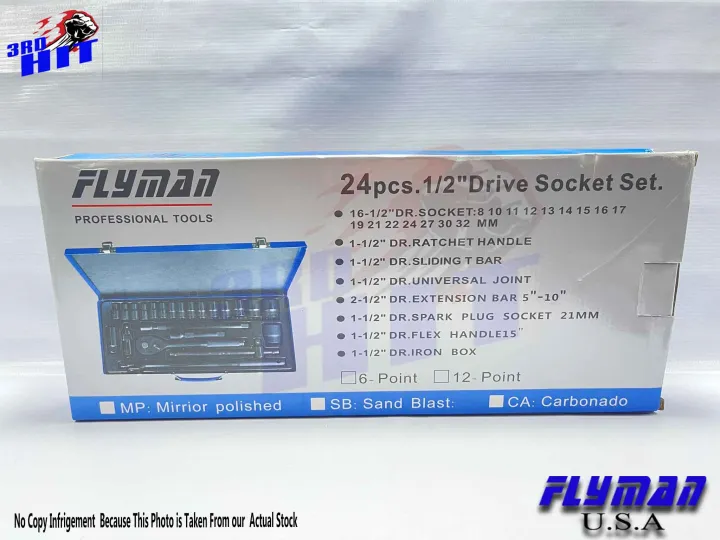 3rdHit Flyman 1/2" Drive 24 Pcs Socket Wrench Set (6/12 Point) COD | Lazada PH