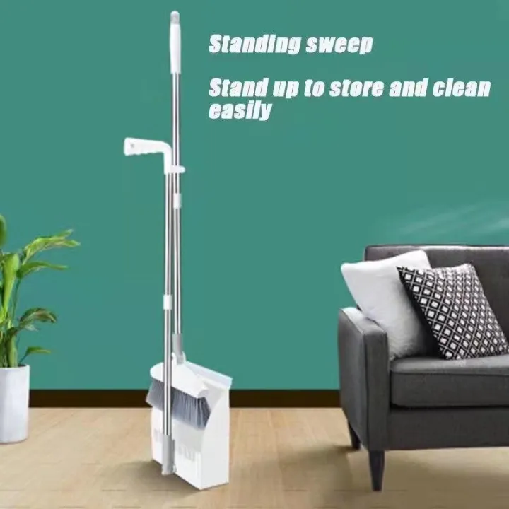 【Explosion Style】Dustpan and Broom Set Folding Upright Standing Sweep ...