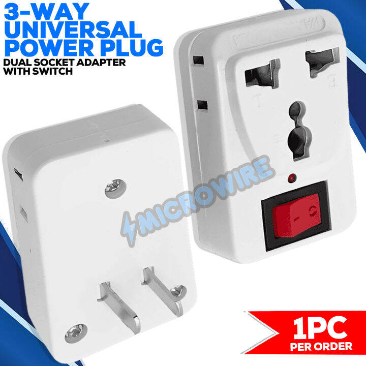 3-way Universal Power Plug Dual Socket Adapter with Switch | Lazada PH