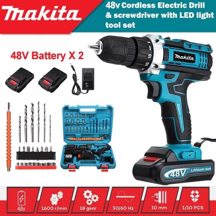MAKITA 48V Cordless Electric Drill Impact Hammer 2 Battery electric ...