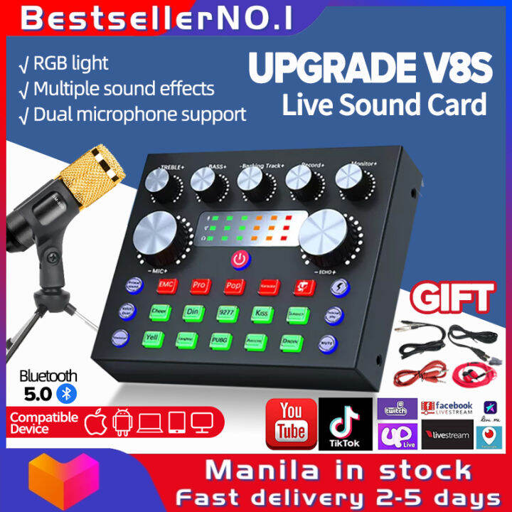 【Local Stock】Original V8s Sound Card Live Singing Equipment Audio Mixer Streaming Bluetooth ...