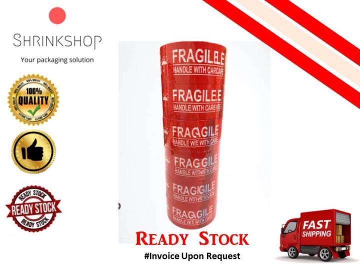 Red based Fragile OPP Tape 50mic x 48mm x 50M Red based Fragile OPP ...