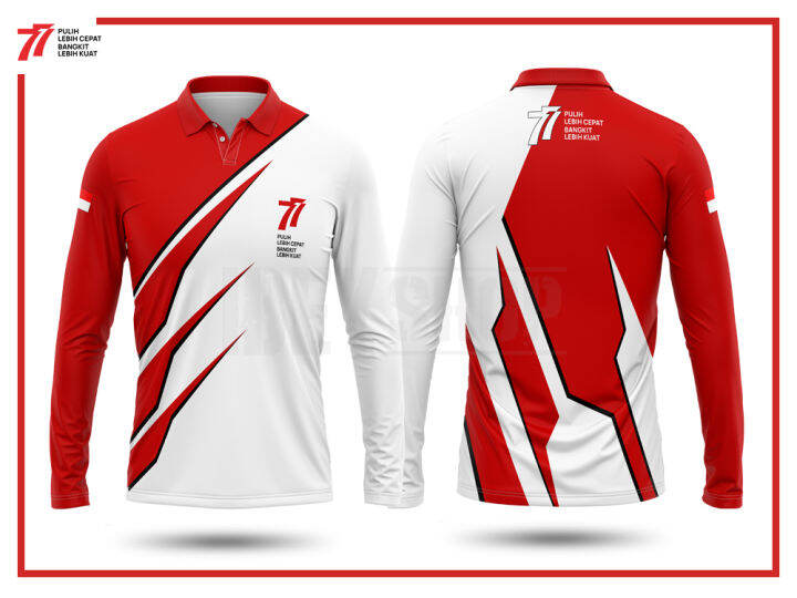 Kaos Baju Polo Lengan Panjang 17 Agustus 2022 Dirgahayu HUT RI - 77 INDONESIA BISA Fullprint ...