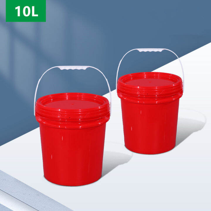 Empty 10L Red Plastic Bucket with Lid and Handle PP Material Round ...