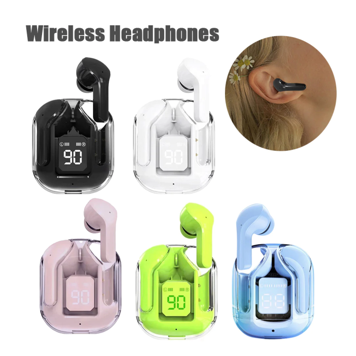 NEW Transparent Bluetooth Earbuds LED Power Digital Display TWS Macaron ...