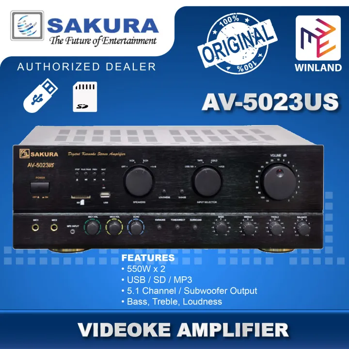 SAKURA ORIGINAL Karaoke MP3 Amplifier 5.1 Channel 550W x 2 AV with USB / SD Slot AV-5023US ...