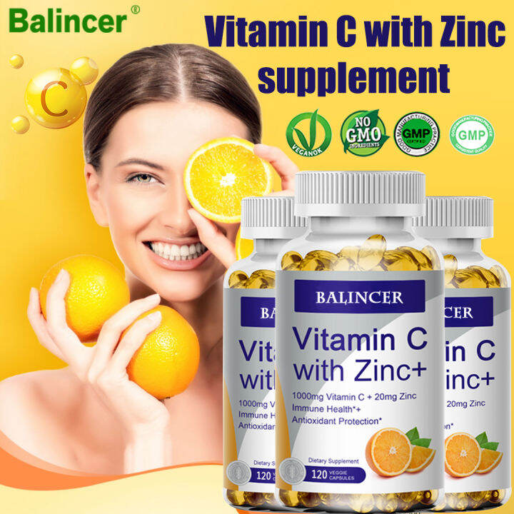 Balincer Vitamin C Capsules with Zinc Vitamin C 1000 mg and Zinc 20 mg, immune support and ...