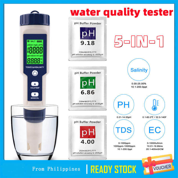5 in 1 PH meter water quality tester TDS/EC/PH/salinity/thermometer ...