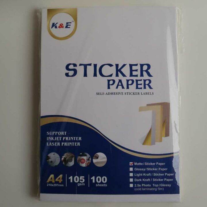  100pcs K E Printable Sticker Paper Matte Glossy A4 105gsm Labels 