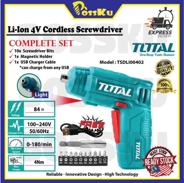 TOTAL Li-ion Cordless Screwdriver 4V TSDLI0402 | Lazada