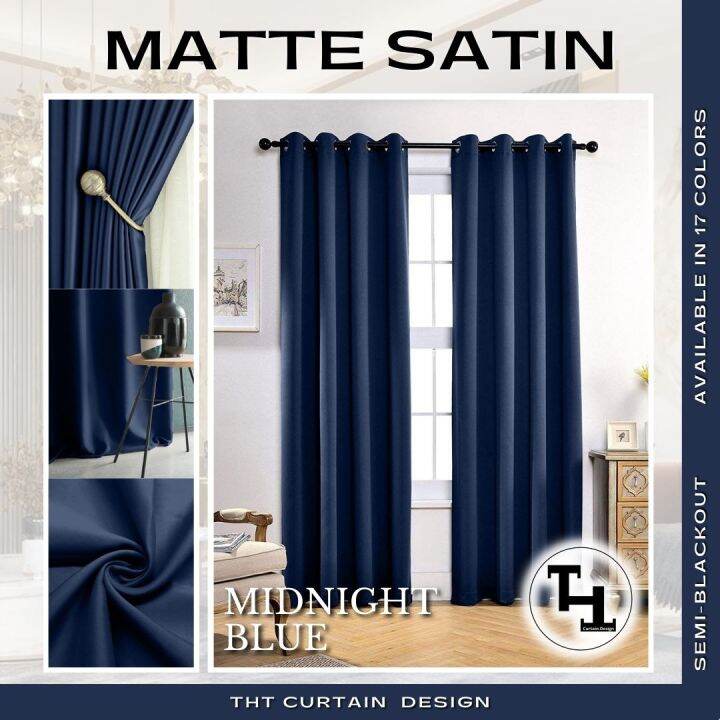 Matte satin Midnight Blue Langsir Semi-Blackout For Windows, Room and ...