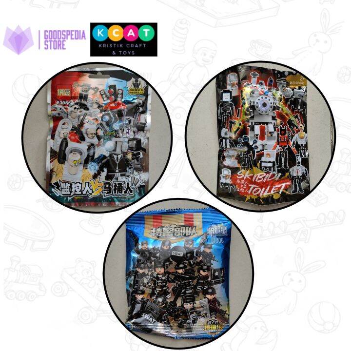 Figure mini Skibidi toilet dan SWAT (dalam kemasan plastik bag ...
